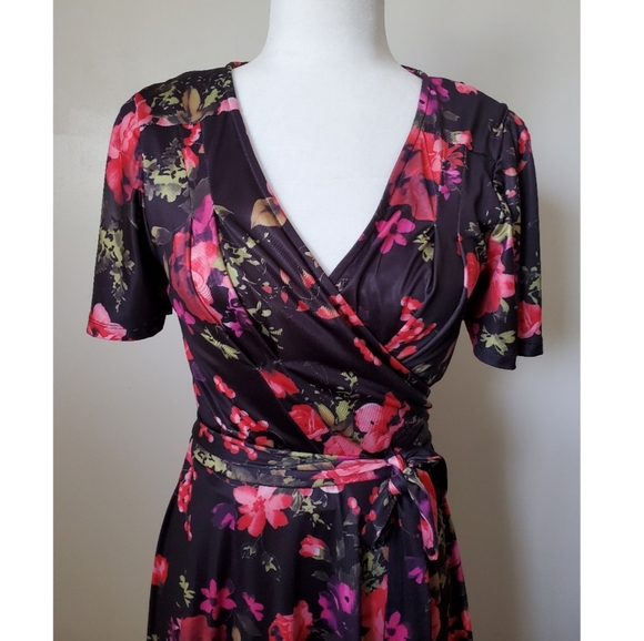 Unique Vintage | Dresses | Black Red Cabbage Rose Print Jennie Wrap ...
